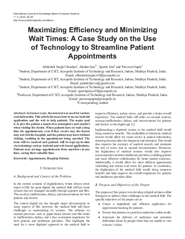 (PDF) Maximizing Efficiency and Minimizing Wait Times: A Case Study on the Use of Technology to ...
