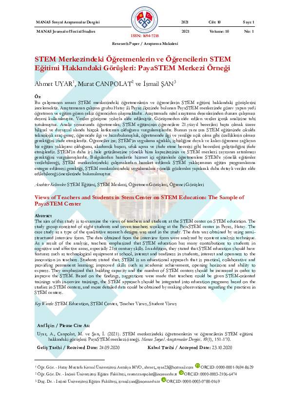 (PDF) Views of Teachers and Students in Stem Center on STEM Education ...