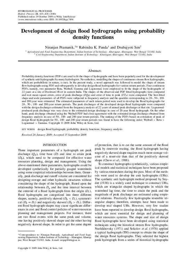 (PDF) Development of design flood hydrographs using probability density ...