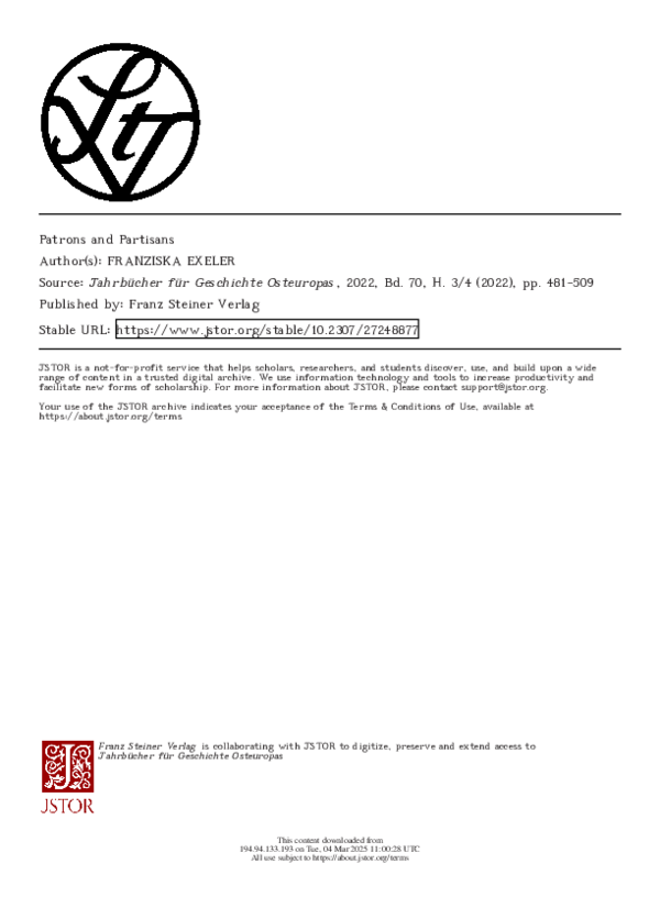 (PDF) Patrons and Partisans. Soviet State-Rebuilding, Informal Networks ...