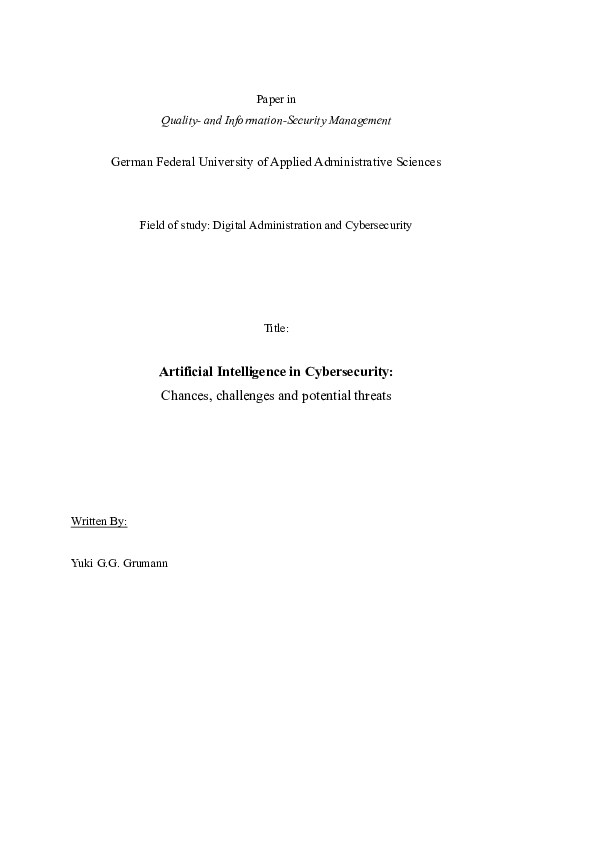 (PDF) AI In Cyber Security: chances, challenges and potential threats