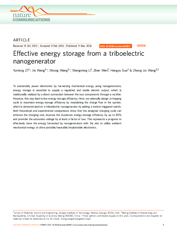 (PDF) Effective energy storage from a triboelectric nanogenerator