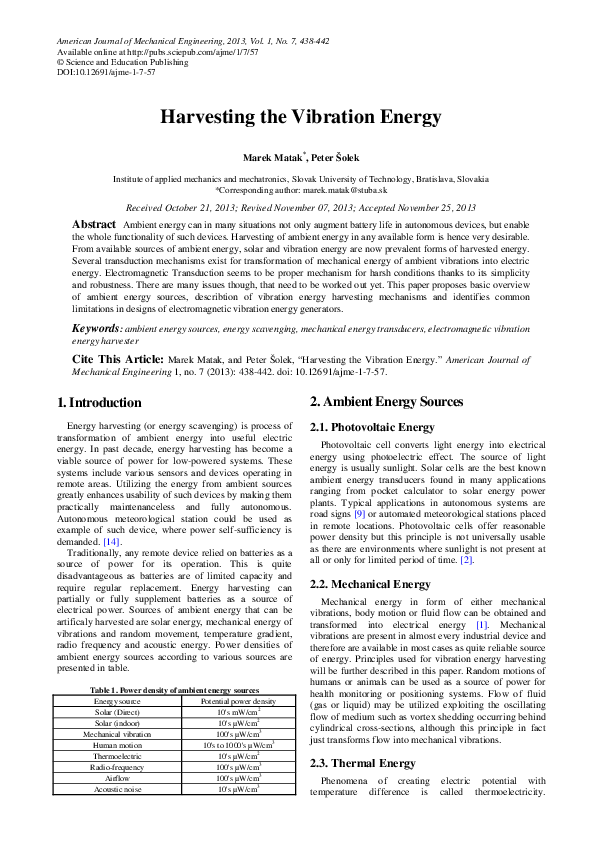 (PDF) Harvesting Vibration Energy