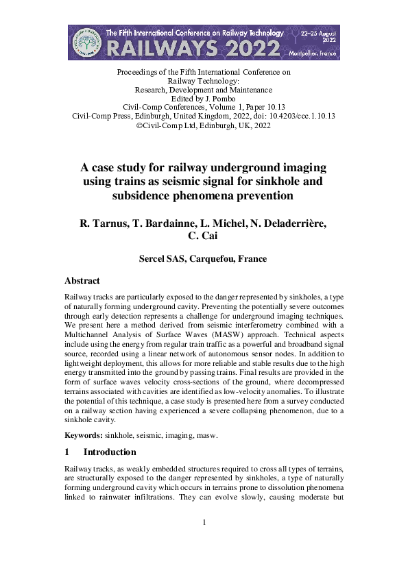 (PDF) A case study for railway underground imaging using trains as seismic signal for sinkhole ...