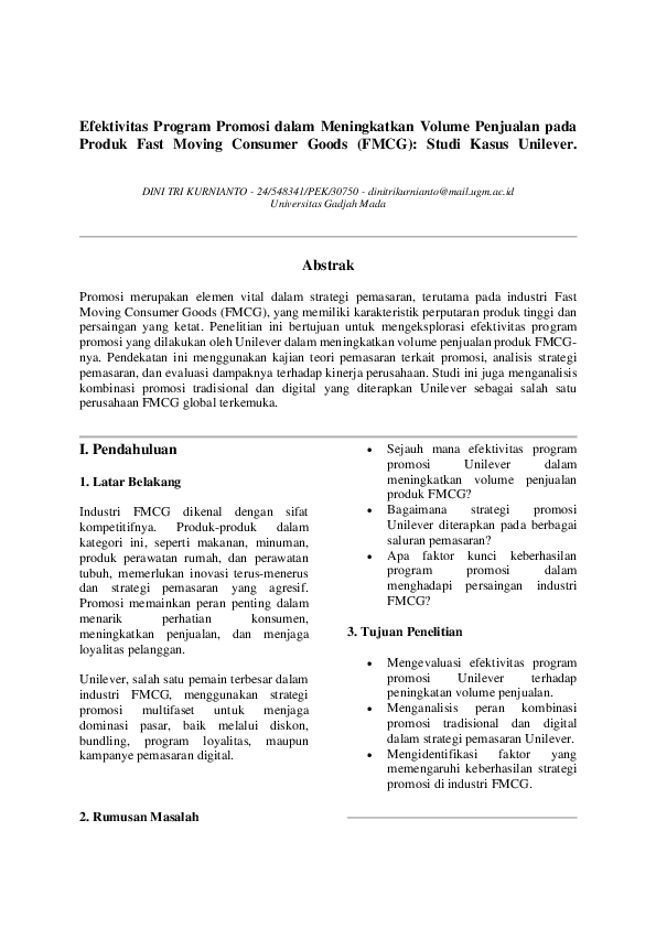 (PDF) Efektivitas Program Promosi dalam Meningkatkan Volume Penjualan ...