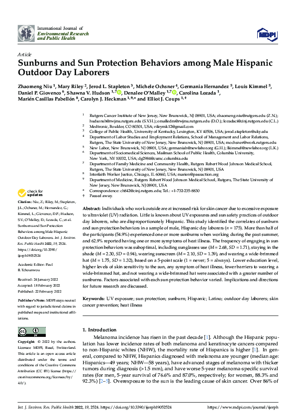 (PDF) Sunburns and Sun Protection Behaviors among Male Hispanic Outdoor ...