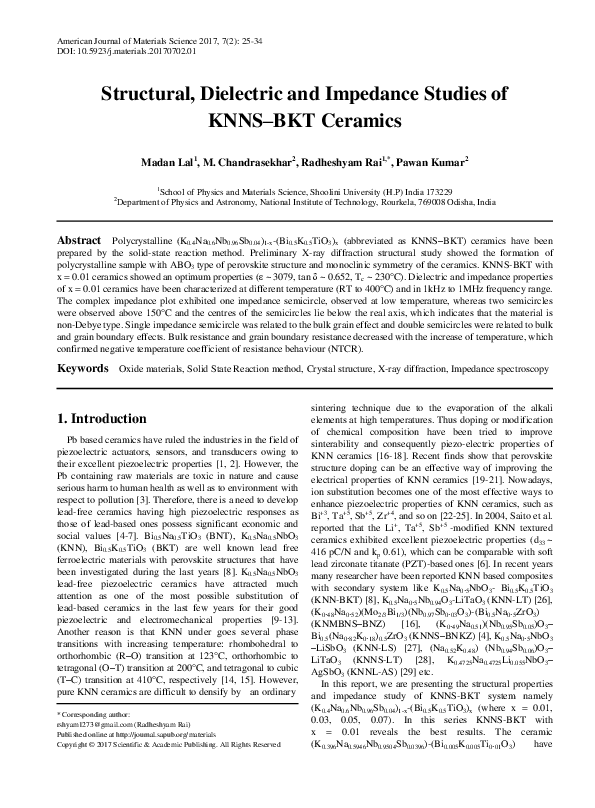 (PDF) Studies of structural, dielectric and impedance properties of Bi9Fe5Ti3O27 ceramics