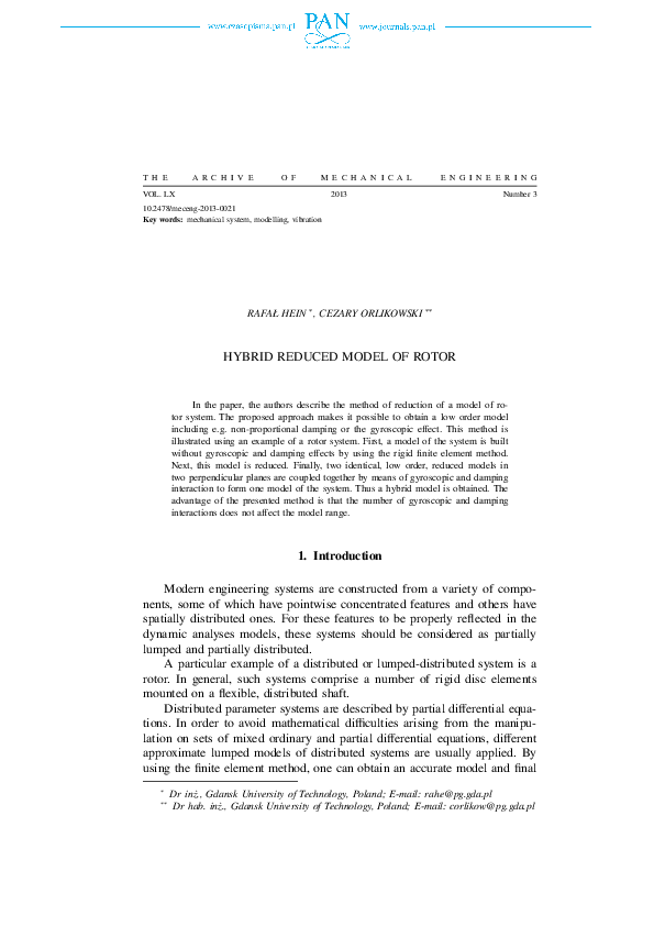 (PDF) Hybrid Reduced Model of Rotor