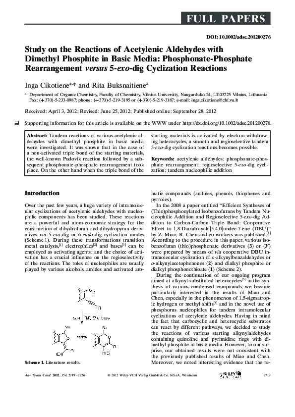 (PDF) Study on the Reactions of Acetylenic Aldehydes with Dimethyl ...