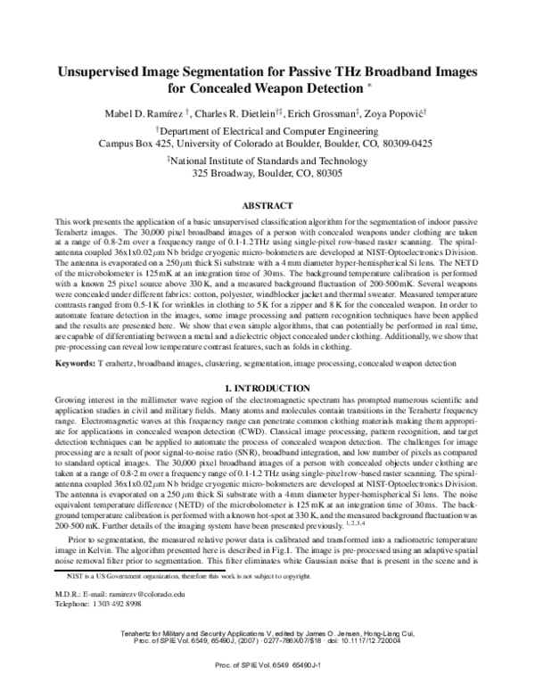 (PDF) Unsupervised image segmentation for passive THz broadband images for concealed weapon ...