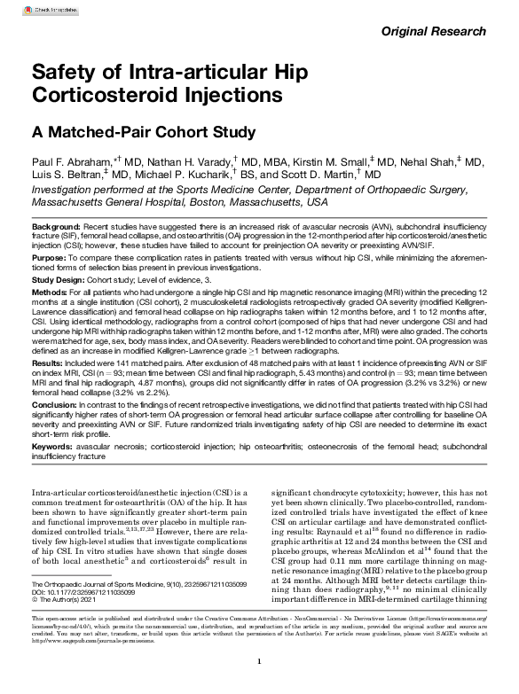 (PDF) Safety of Intra-articular Hip Corticosteroid Injections: A Matched-Pair Cohort Study