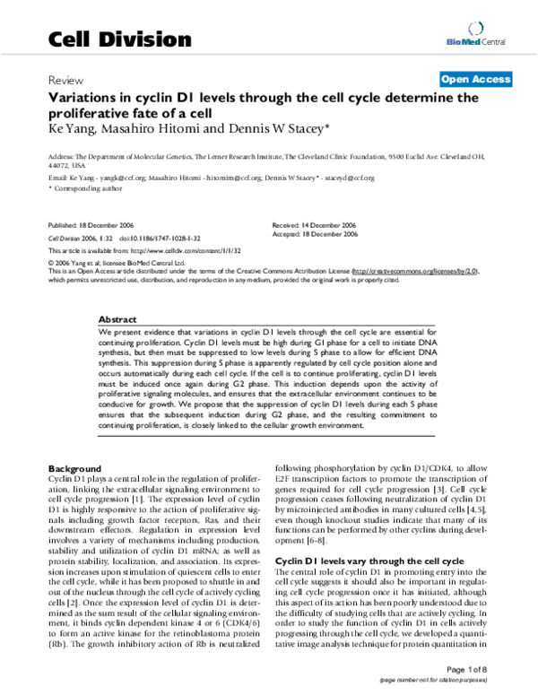 Variations in cyclin D1 levels through the cell cycle determine the ...