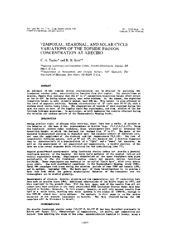 (PDF) Temporal, seasonal, and solar cycle variations of the topside proton concentration at Arecibo