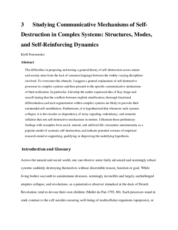 (PDF) Studying Communicative Mechanisms of Self-Destruction in Complex ...
