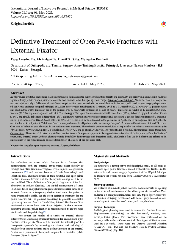 (PDF) Definitive Treatment of Open Pelvic Fractures with External Fixator