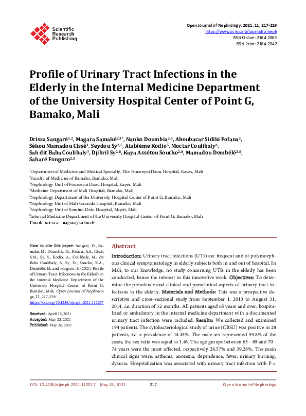 Profile of Urinary Tract Infections in the Elderly in the Internal ...