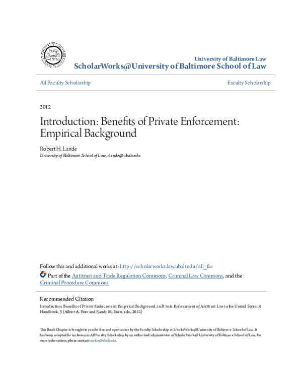 (PDF) Introduction: Benefits of Private Enforcement: Empirical Background