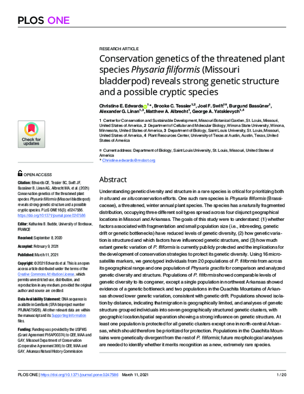 (PDF) Conservation genetics of the threatened plant species Physaria ...