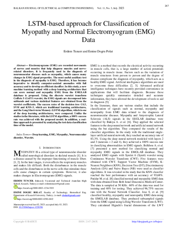 (PDF) Classification of Myopathy and Normal Electromyogram (EMG) Data with a New Deep Learning ...
