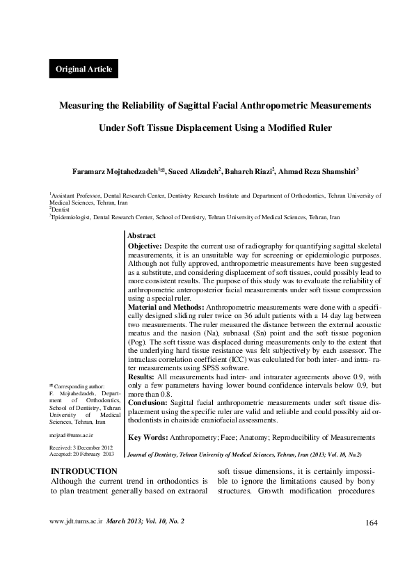 Measuring the reliability of sagittal facial anthropometric ...