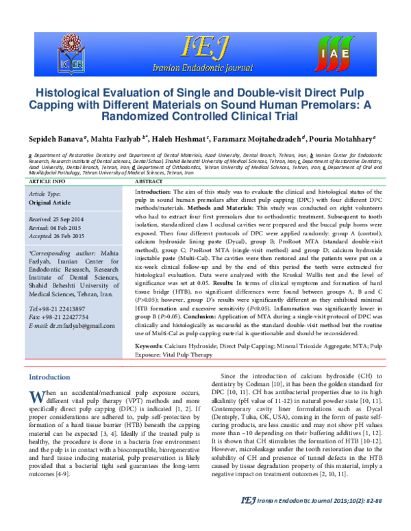 Histological Evaluation of Single and Double-visit Direct Pulp Capping ...