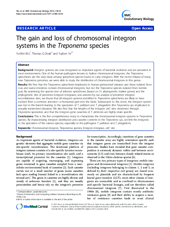 (PDF) The gain and loss of chromosomal integron systems in the ...