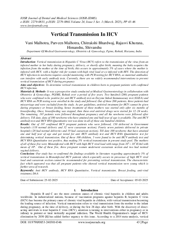(PDF) Vertical Transmission In HCV