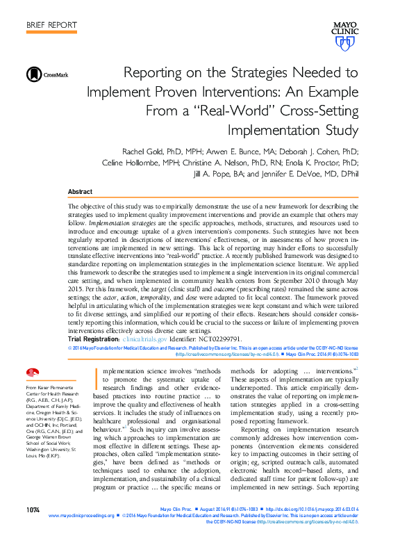 Reporting on the Strategies Needed to Implement Proven Interventions: An Example From a “Real ...