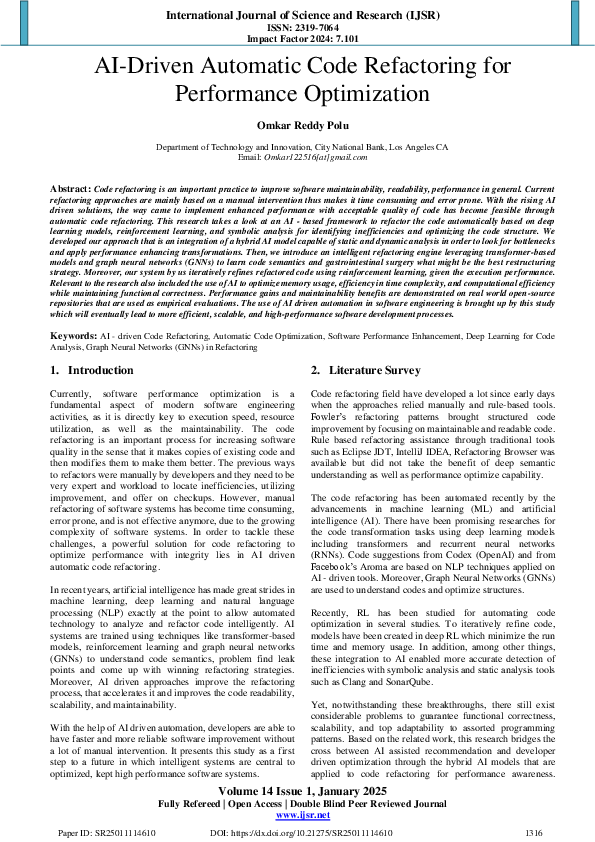 (PDF) AI-Driven Automatic Code Refactoring for Performance Optimization