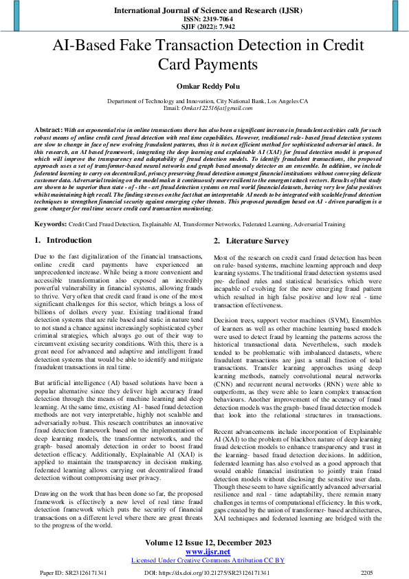 (PDF) AI-Based Fake Transaction Detection in Credit Card Payments
