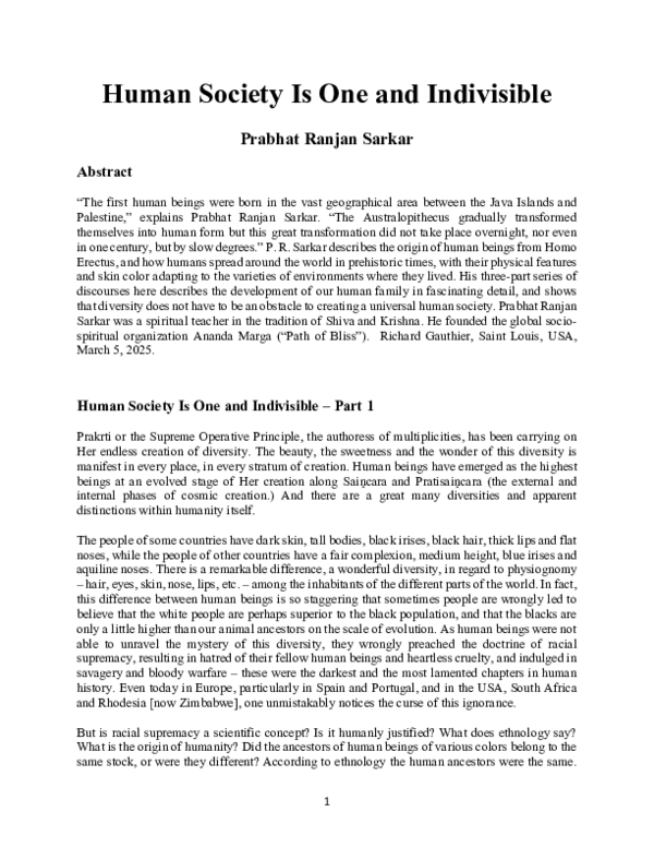 (PDF) Human Society Is One and Indivisible
