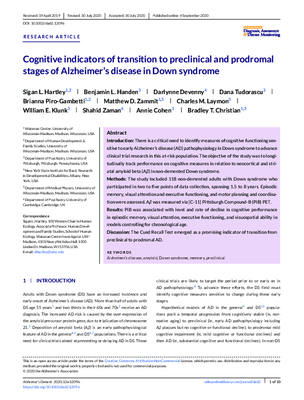 (PDF) Cognitive indicators of transition to preclinical and prodromal stages of Alzheimer's ...