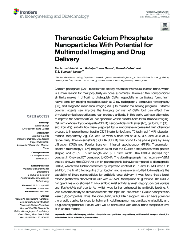 Theranostic Calcium Phosphate Nanoparticles With Potential for Multimodal Imaging and Drug Delivery