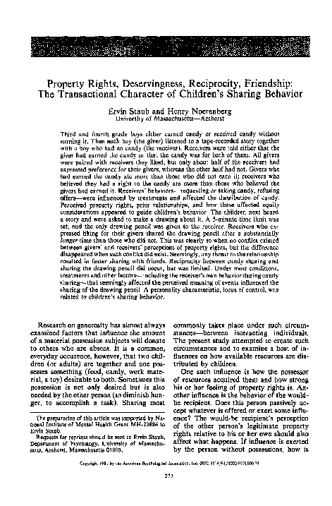 (PDF) Property rights, deservingness, reciprocity, friendship: The ...