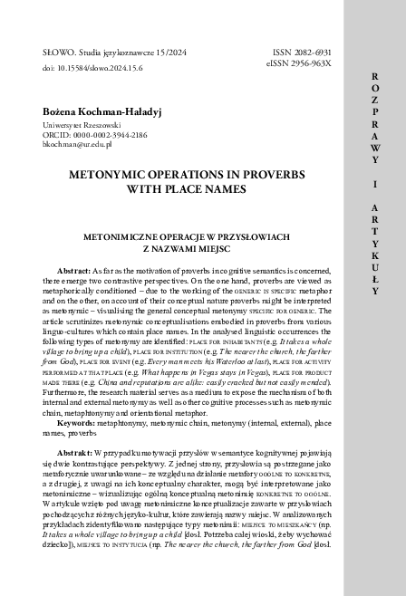 (PDF) Metonymic operations in proverbs with place names