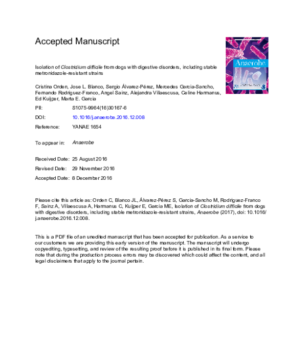 (PDF) Isolation of Clostridium difficile from dogs with digestive ...