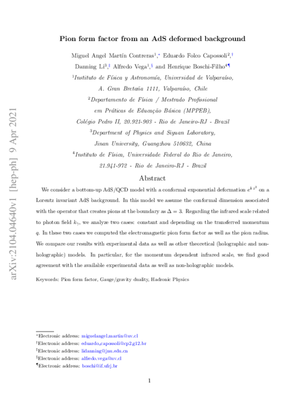 (PDF) Pion form factor from an AdS deformed background