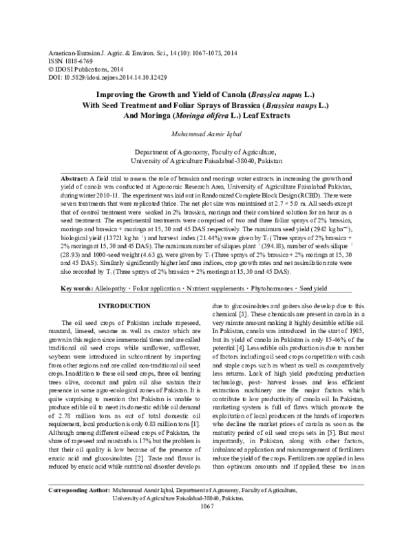 (PDF) Screening rhizobacteria for improving the growth, yield, and oil content of canola ...