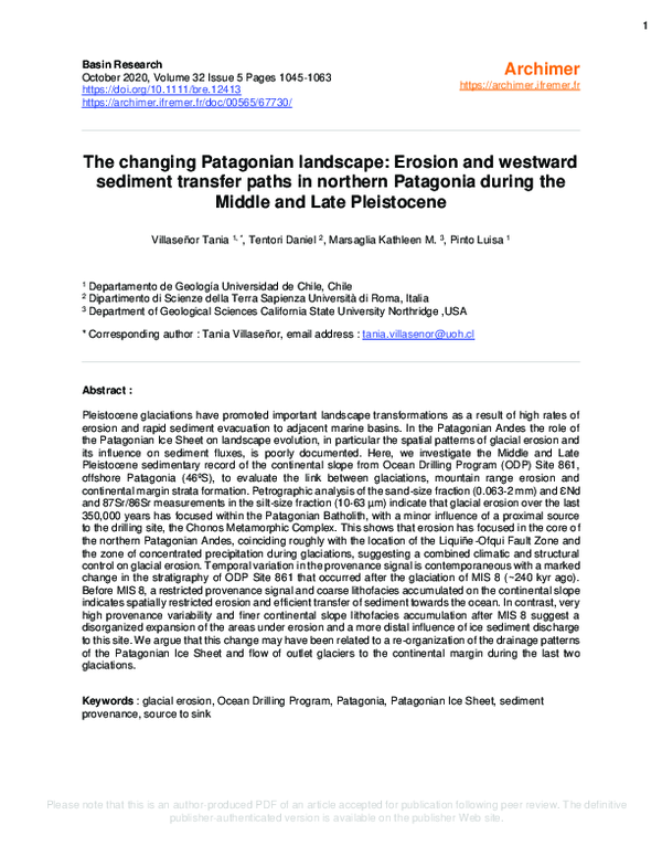 (PDF) The changing Patagonian landscape: Erosion and westward sediment ...