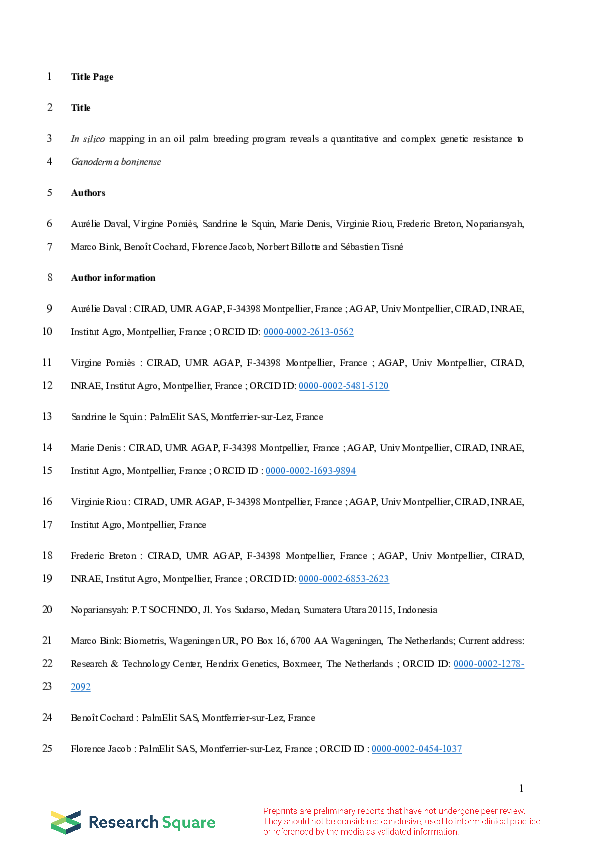 (PDF) In silico mapping in an oil palm breeding program reveals a ...
