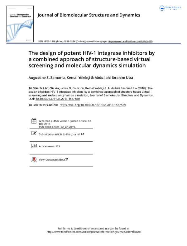 (PDF) The design of potent HIV-1 integrase inhibitors by a combined ...