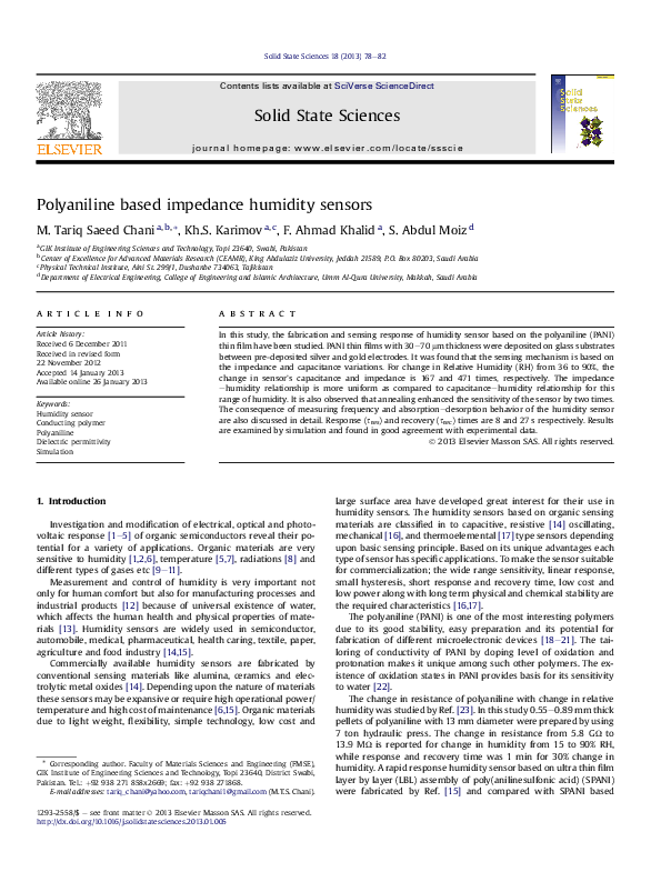 (PDF) Polyaniline based impedance humidity sensors