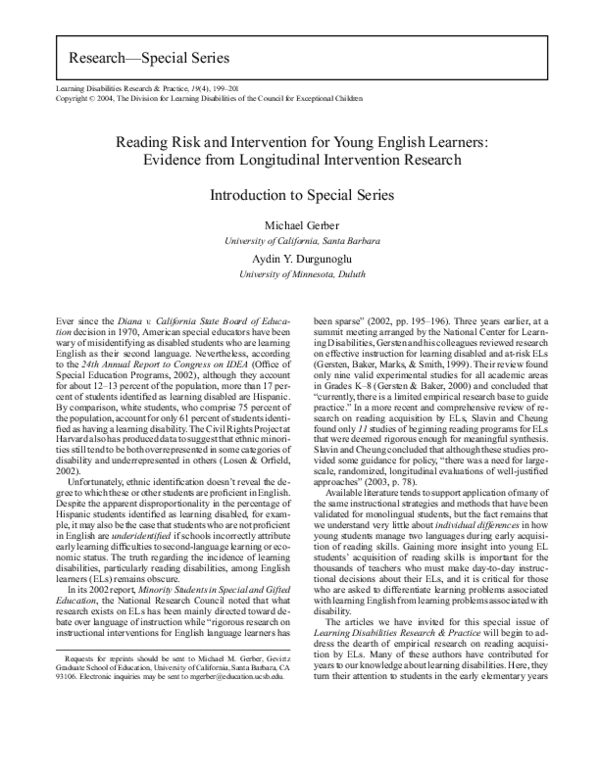 (PDF) Reading Risk and Intervention for Young English Learners: Evidence from Longitudinal ...