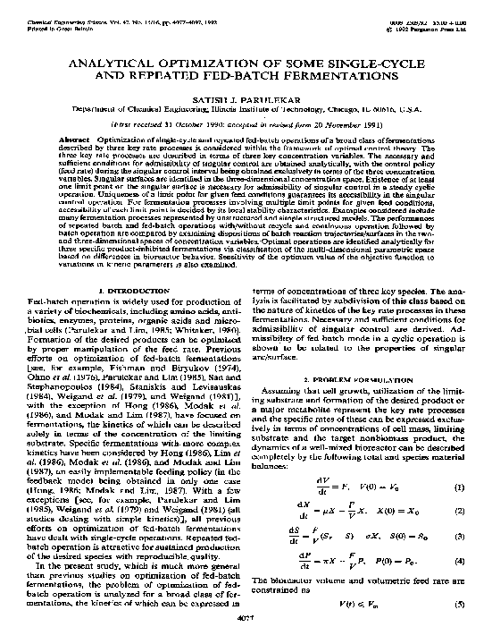 (PDF) Analytical optimization of some single-cycle and repeated fed-batch fermentations
