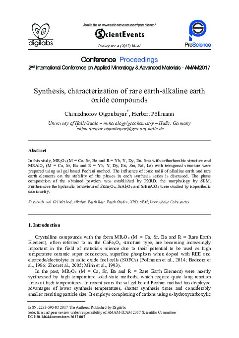 (PDF) Synthesis, characterization of rare earth-alkaline earth oxide compounds