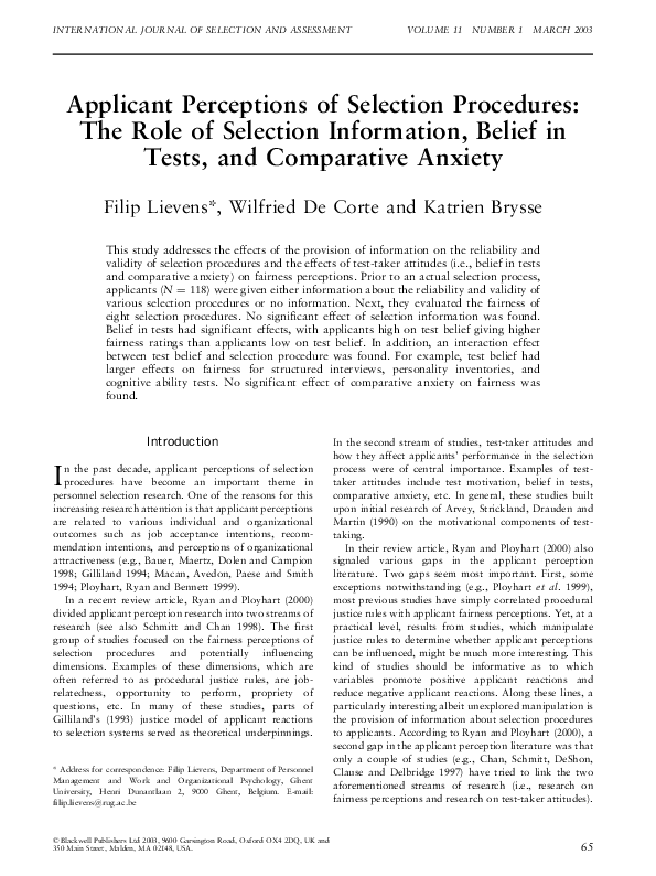 (PDF) Applicant Perceptions of Selection Procedures: The Role of ...