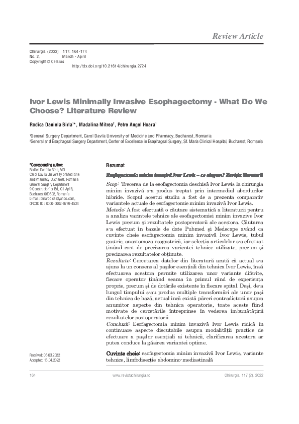 (PDF) Ivor Lewis Minimally Invasive Esophagectomy - What Do We Choose ...
