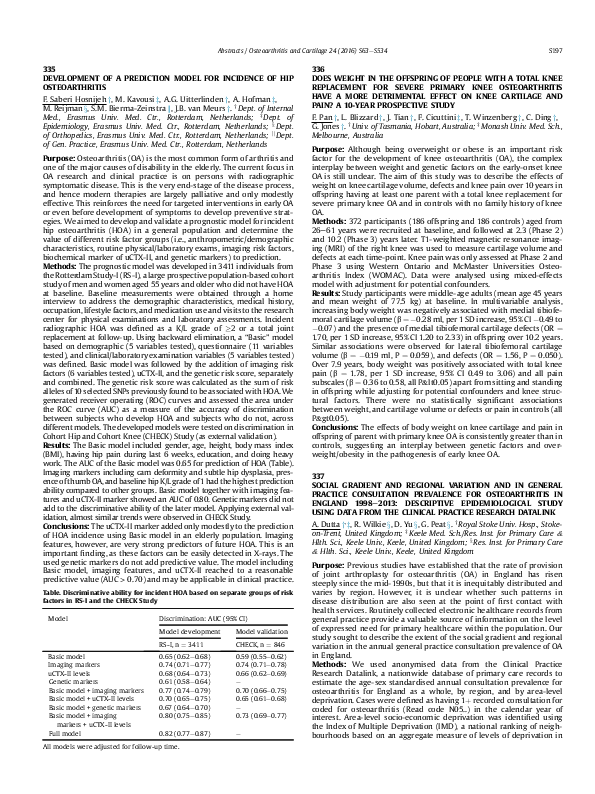 (PDF) Development of a prediction model for incidence of hip osteoarthritis