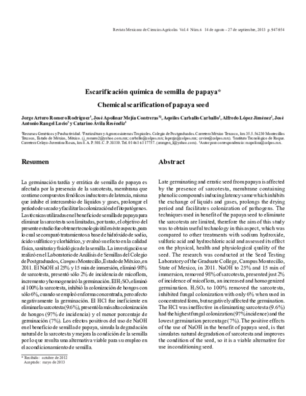 (PDF) Escarificación química de semilla de papaya* Chemical ...
