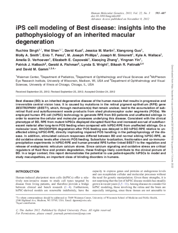 (PDF) iPS cell modeling of Best disease: insights into the ...